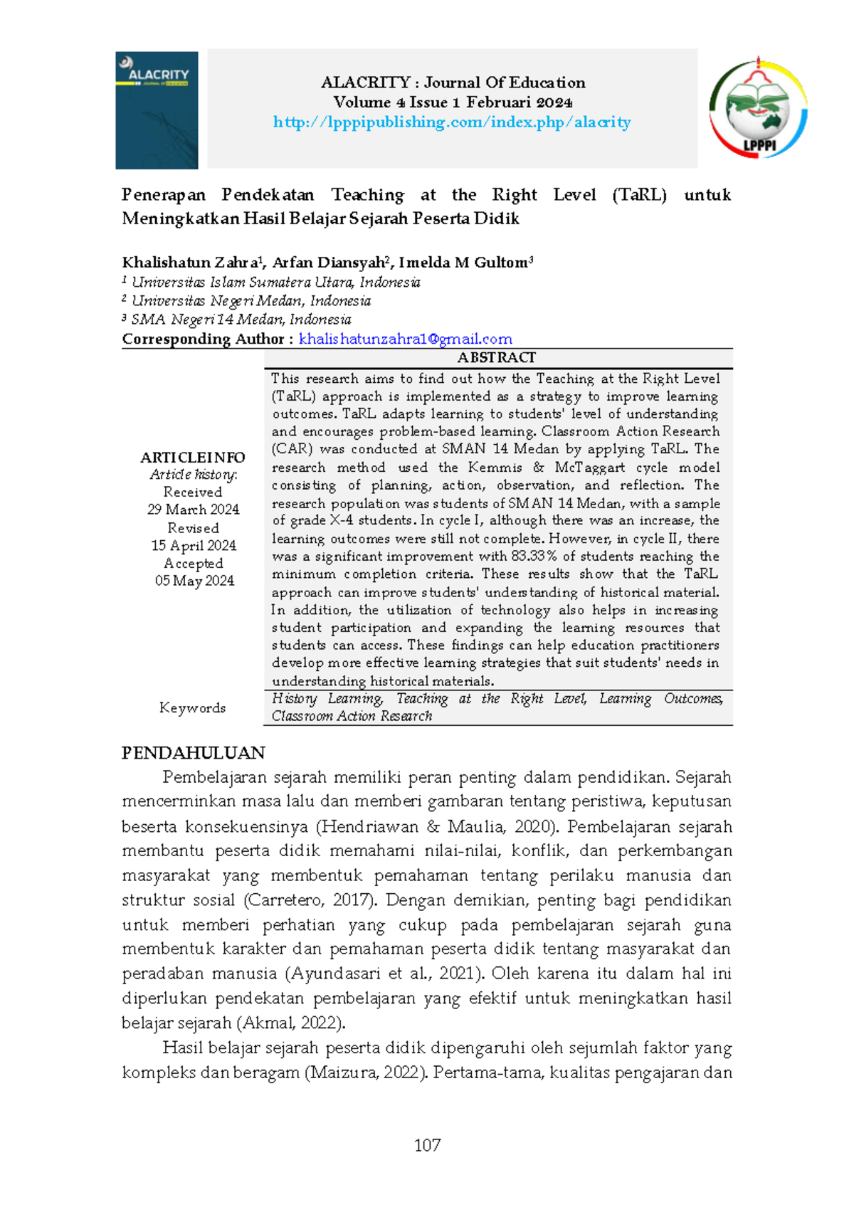 Penerapan TaRL untuk Meningkatkan Hasil Belajar Sejarah di Kelas X SMAN 14 - Studocu