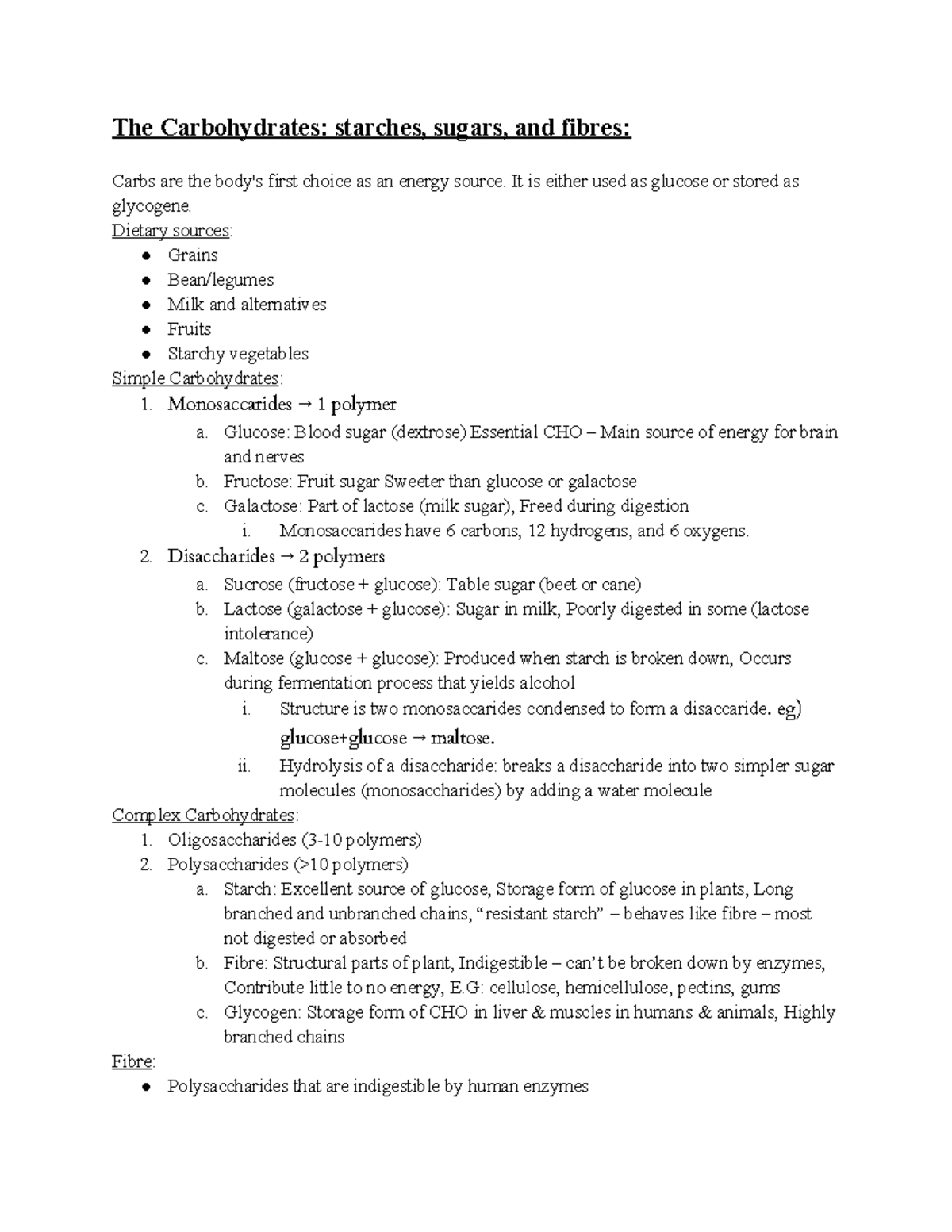 Nutrition 5 - Carbohydrates: Starches, Sugars, and Fibres Overview ...