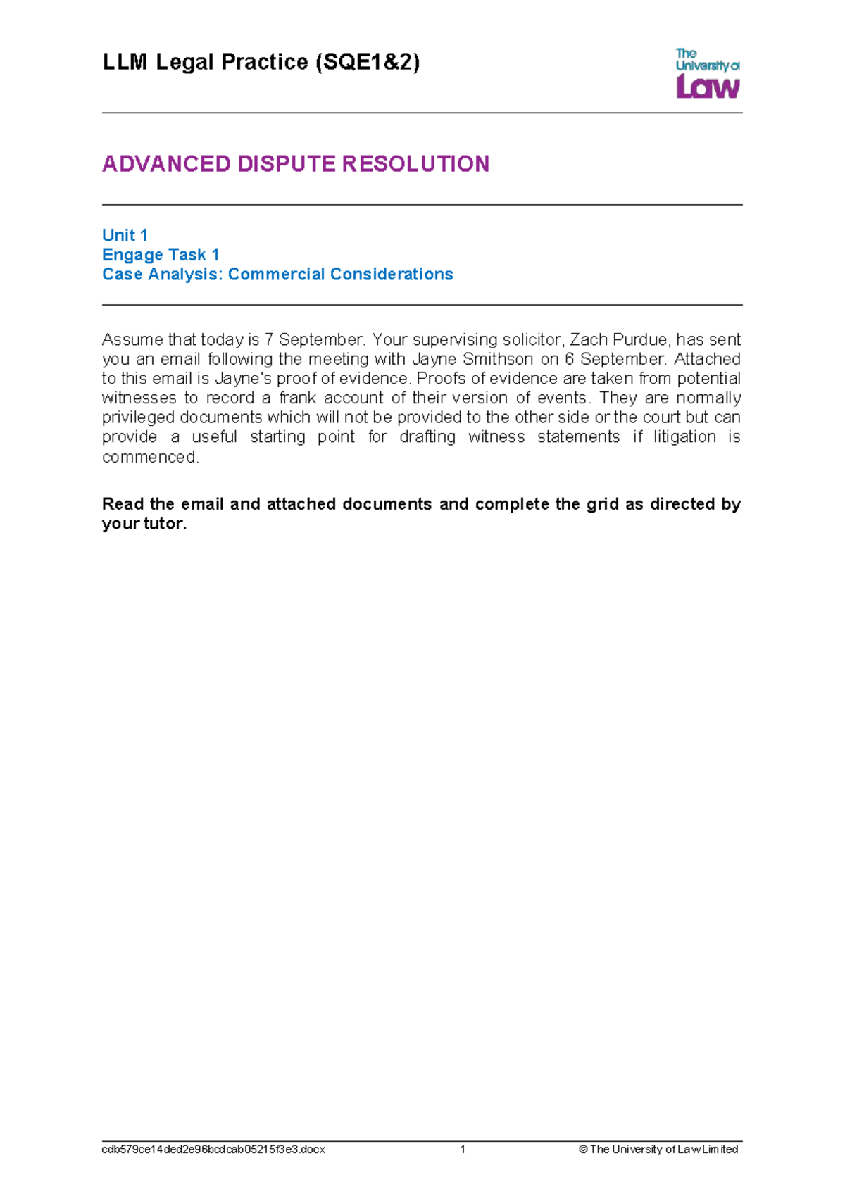 LLM Legal Practice: Advanced Dispute Resolution Unit 1 Case Analysis ...