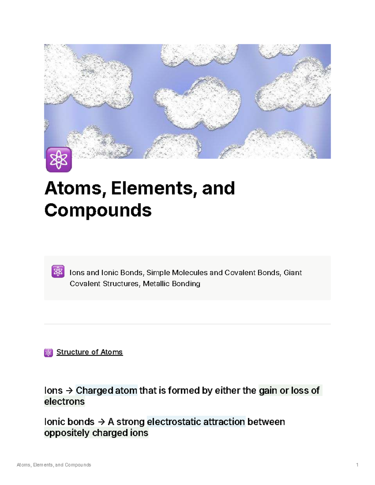 CH2 Final Exam Notes: Atoms, Elements, Compounds & Bonding - Studocu