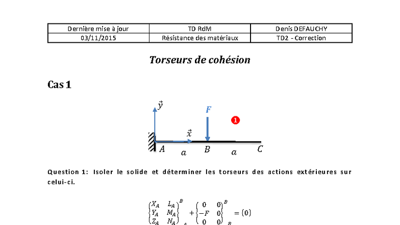 TD2 Correction Torseurs de Cohésion en Résistance des Matériaux - Studocu