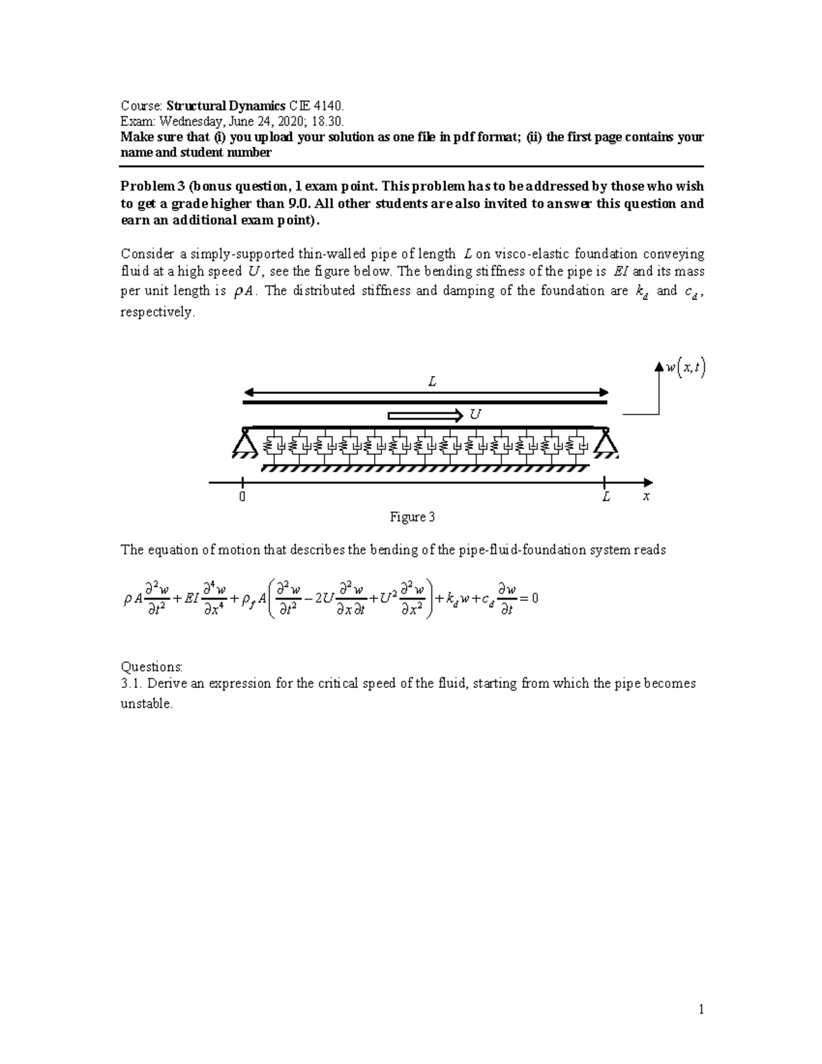 CIE 4140 Final Exam Bonus Question - June 24, 2020 - Studeersnel