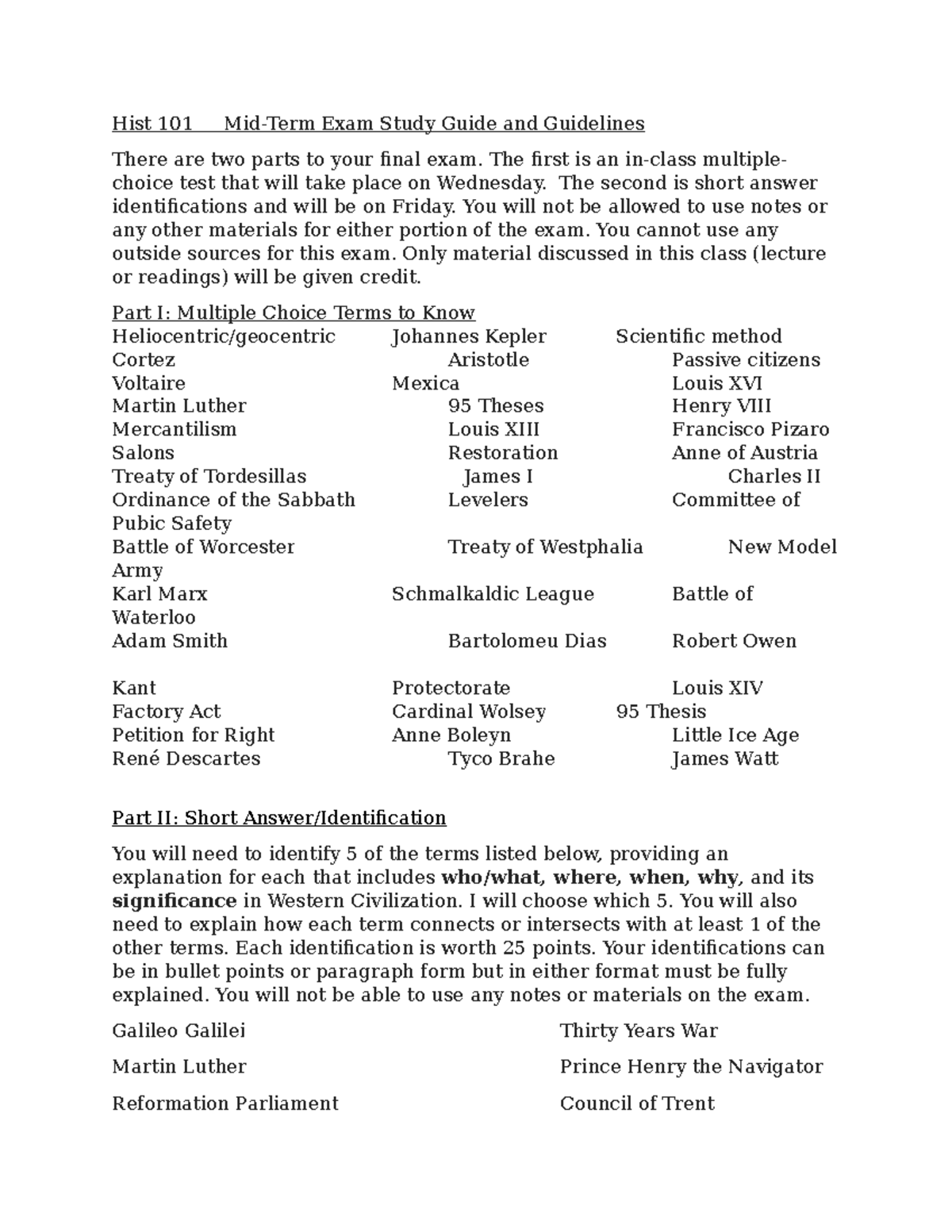 Hist 101 Mid-Term Exam Study Guide: Key Terms & Short Answer Prep - Studocu