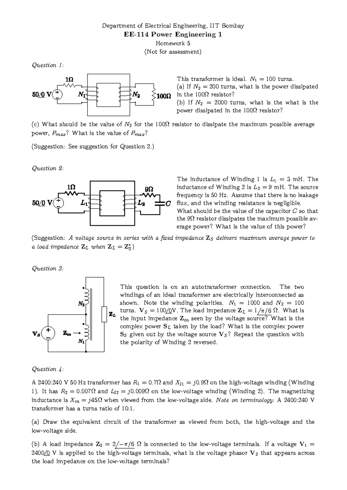 EE114 Power Engineering 1 Homework 5 Solutions - Studocu