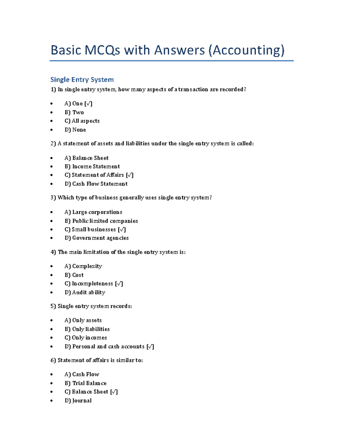 Accounting XII MCQs 2025: Single Entry, Depreciation, and Partnerships ...
