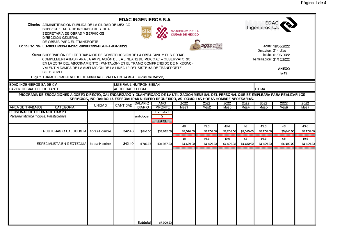 E -13 Programa DE Erogaciones - EDAC INGENIEROS S. Cliente: Concurso No ...