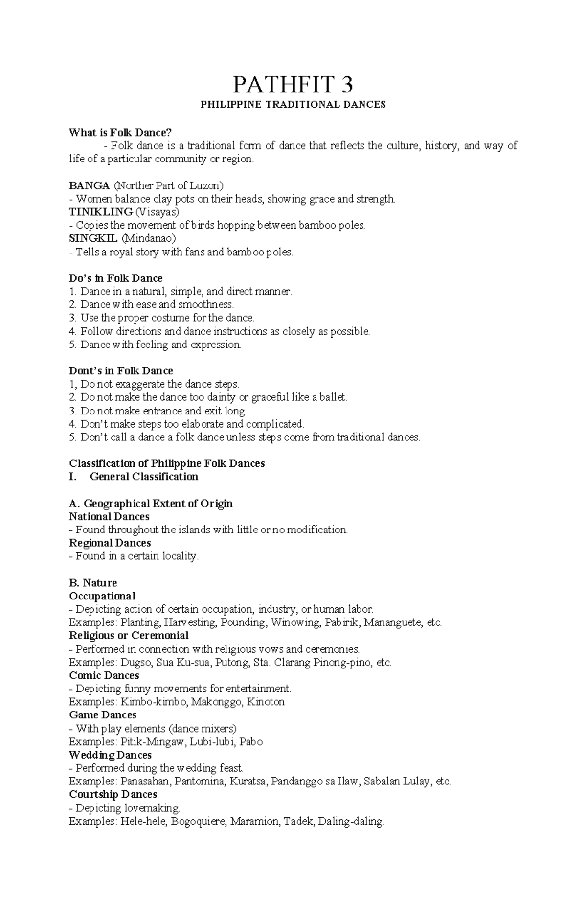 PATHFIT 3: Philippine Traditional Dances Overview and Characteristics - Studocu