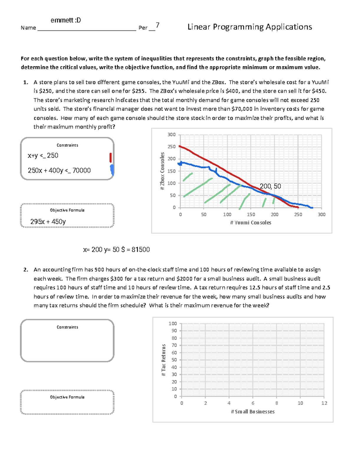 HW: Linear Programming Applications (LP) - Max/Min Problems - Studocu