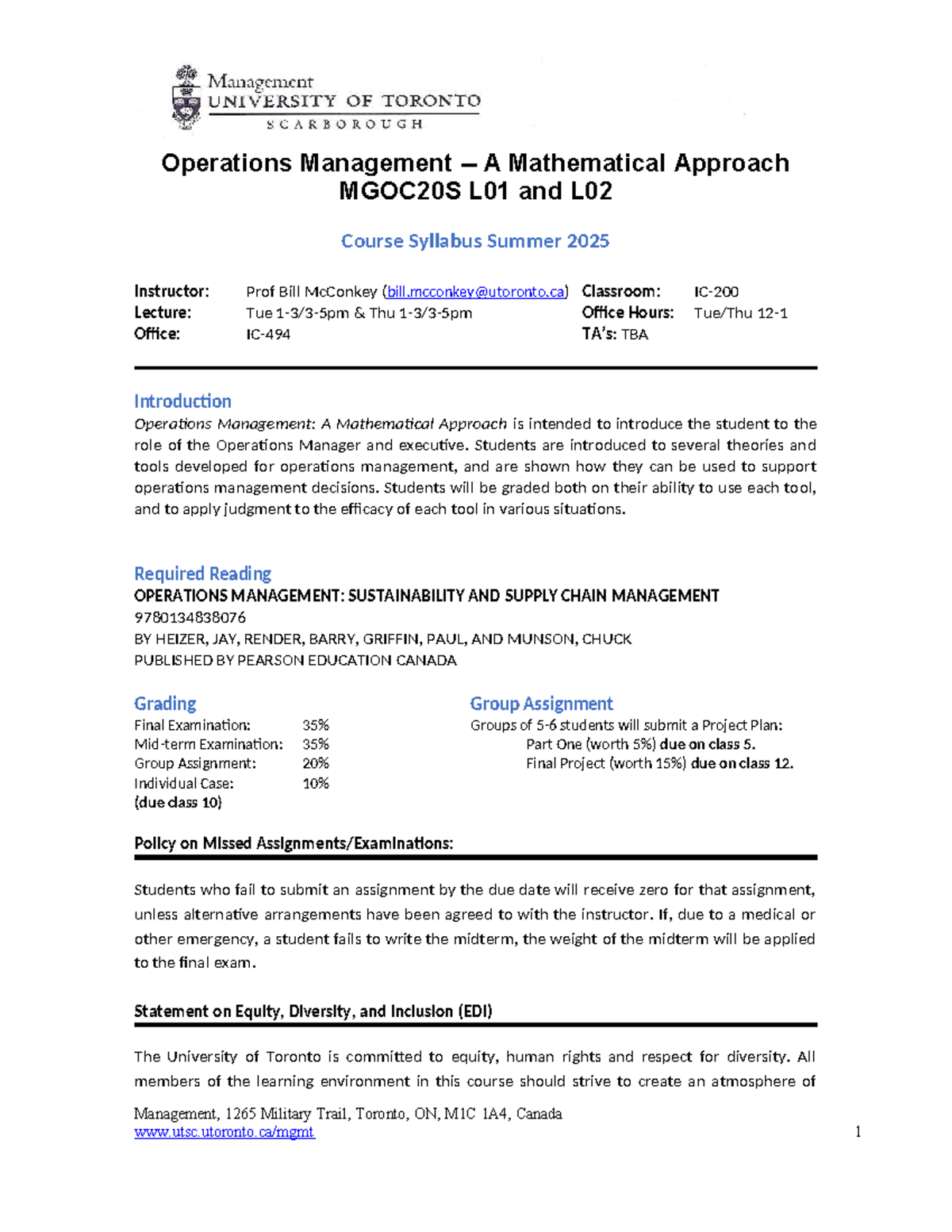 MGOC20 Operations Management Syllabus L01 & L02 - Summer 2025 - Studocu