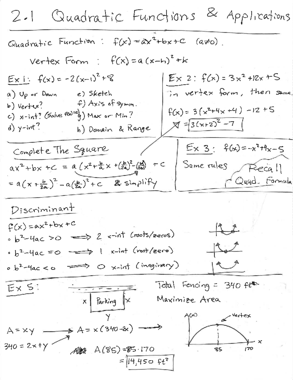 Midterm Exam Study Guide for MATH 2.1: Quadratic & Polynomial Functions ...