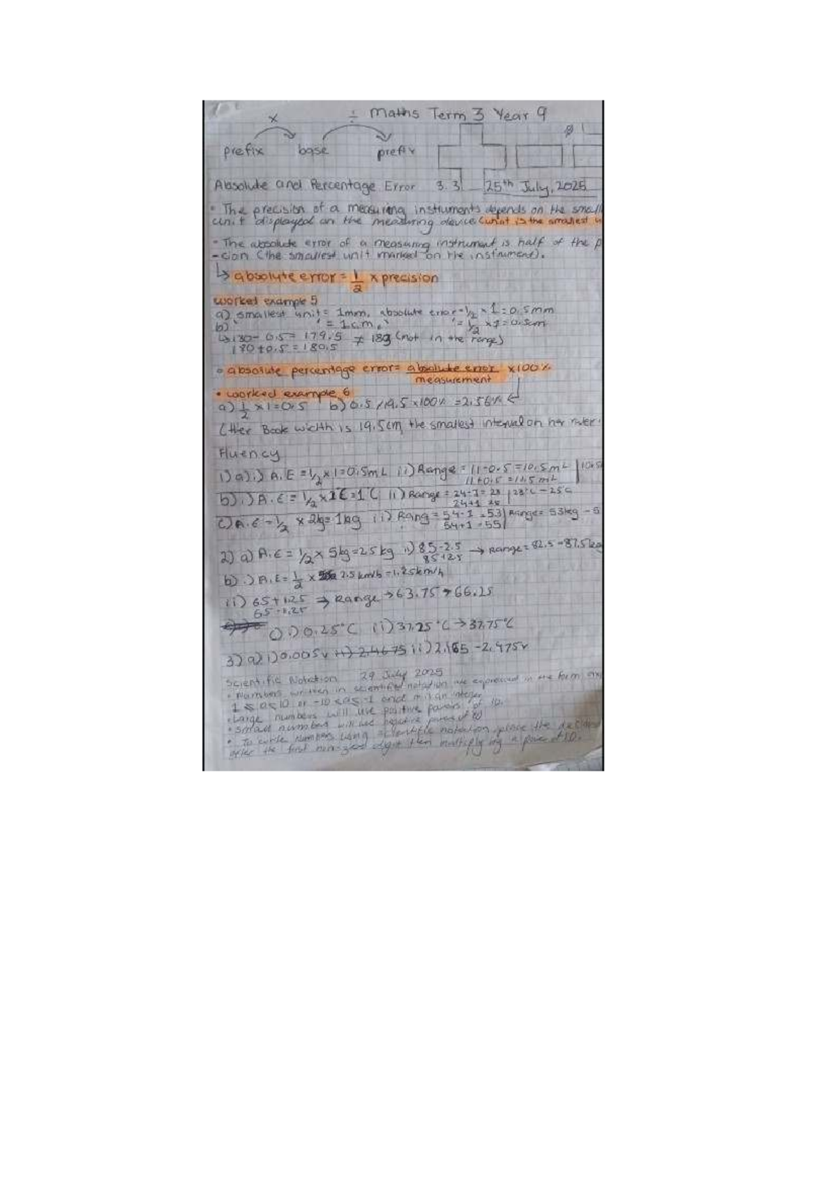 Year 9 Maths Term 3: Absolute & Percentage Error Notes - Studocu