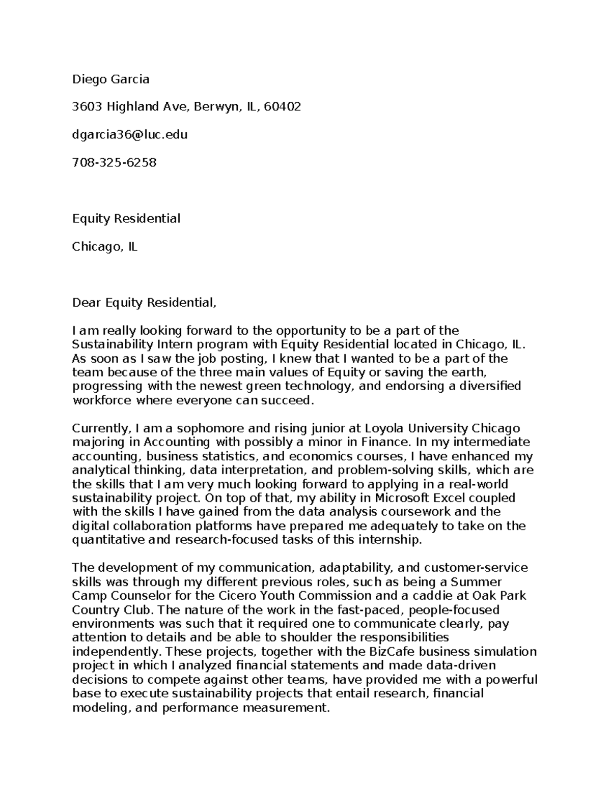 Sustainability Internship Application - Loyola University Chicago - Studocu