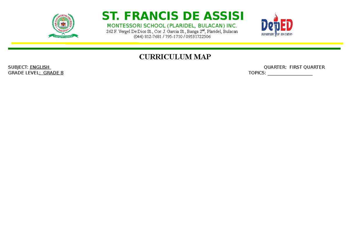 Curriculum MAP: English 8 - First & Second Quarter Overview - Studocu