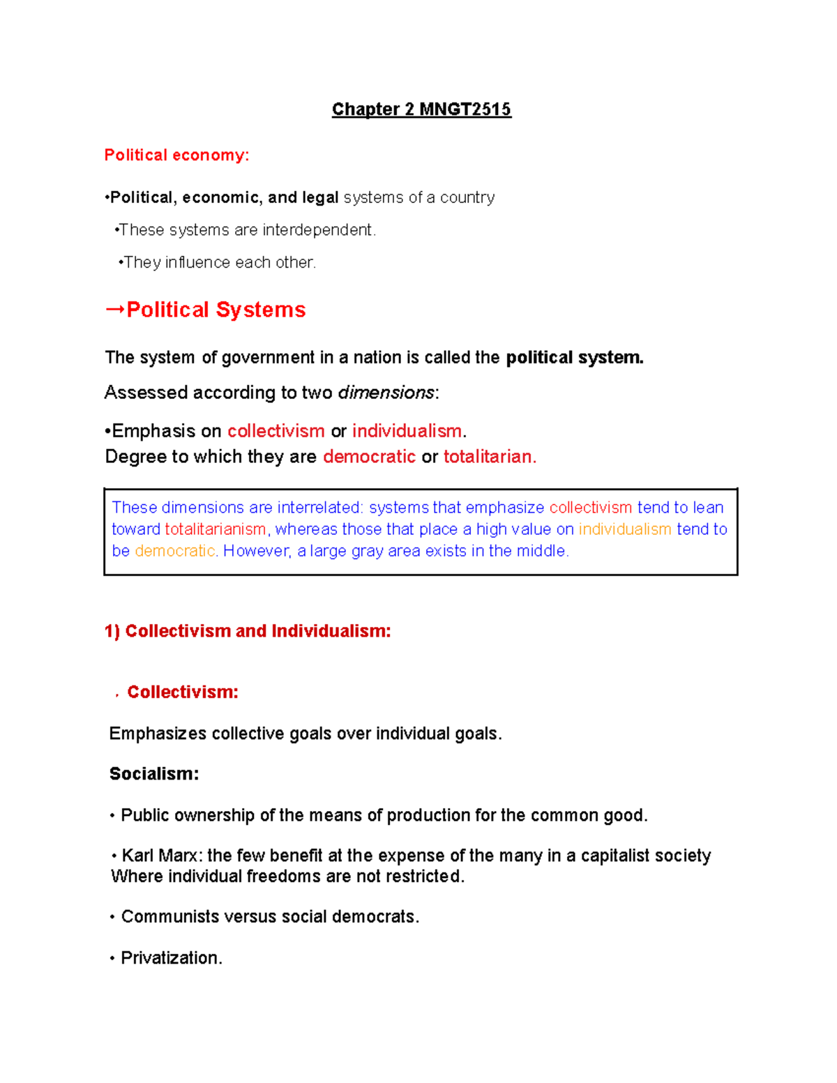 Chapter 2 MNGT2515: Political Economy and Legal Systems Overview - Studocu