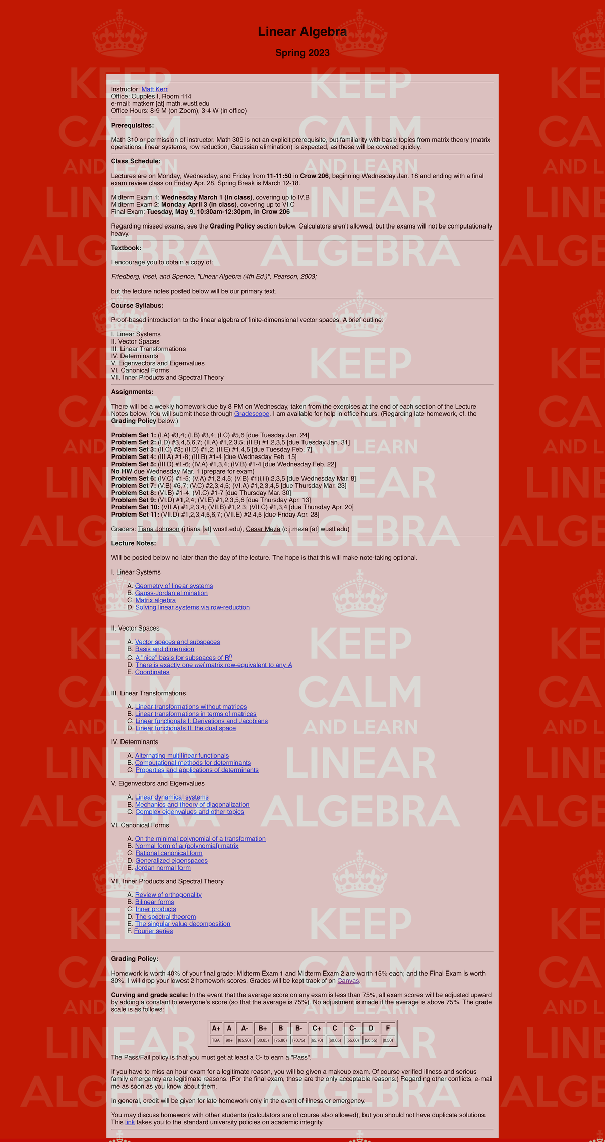 Wash U - Linear Algebra Syllabus (Spring 2023) - Studocu