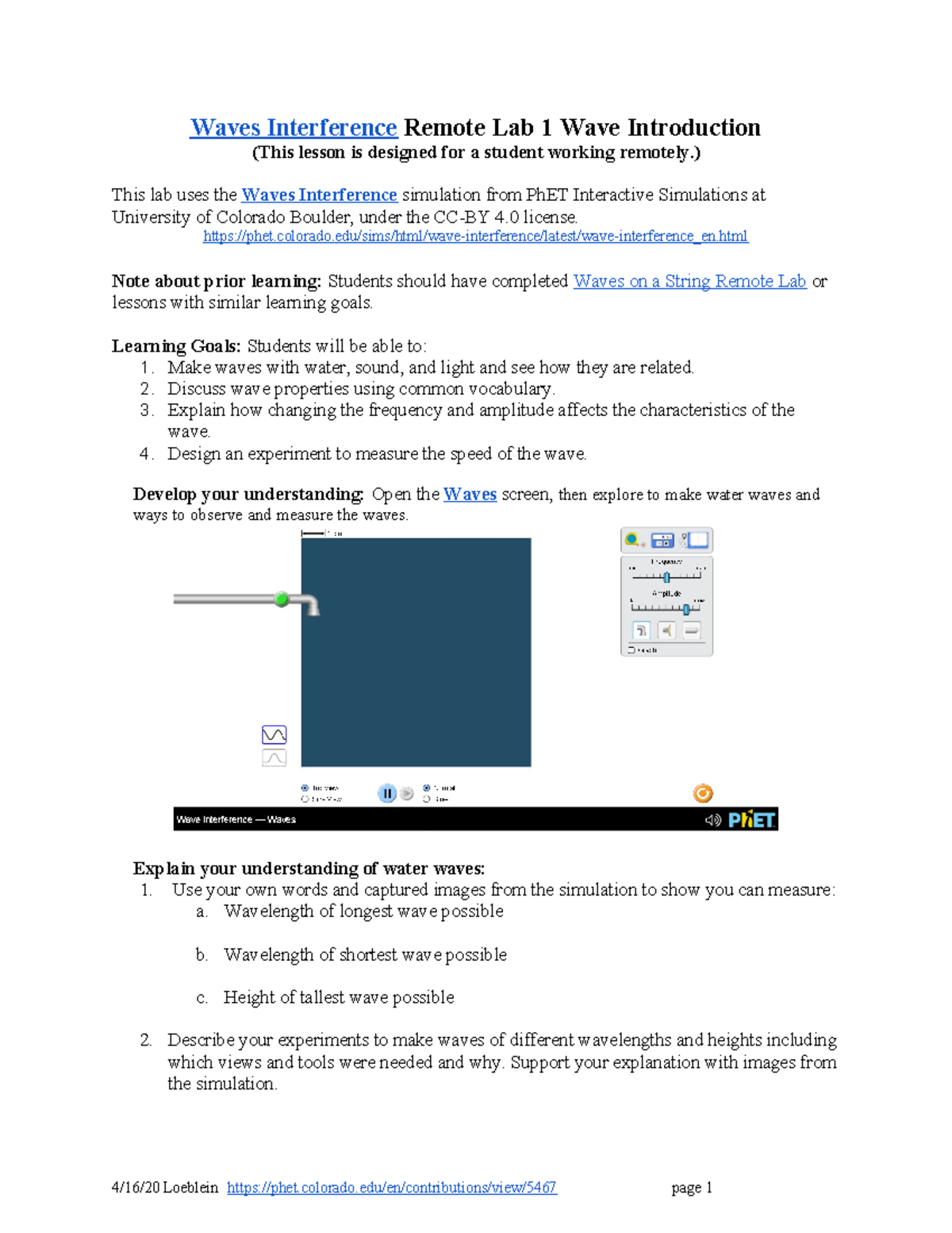 Waves Interference Remote Lab 1: Exploring Wave Properties and ...