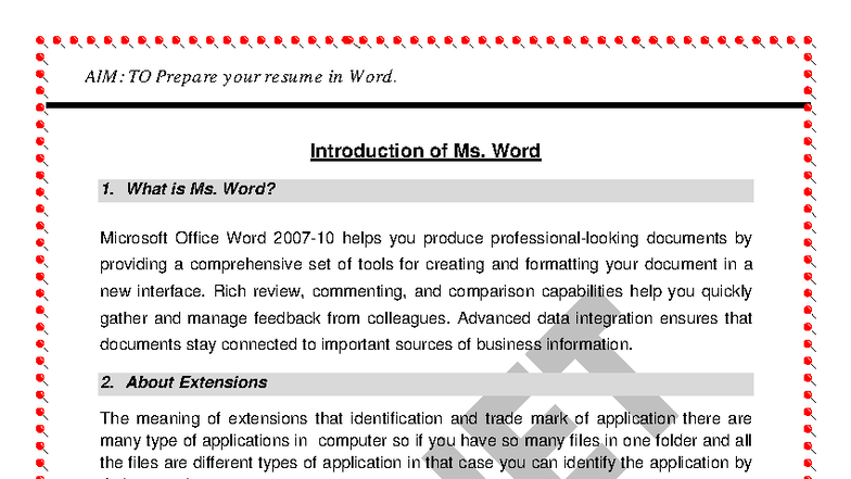AIM: Preparing Your Resume Using MS Word - Lab Program 3 - Studocu