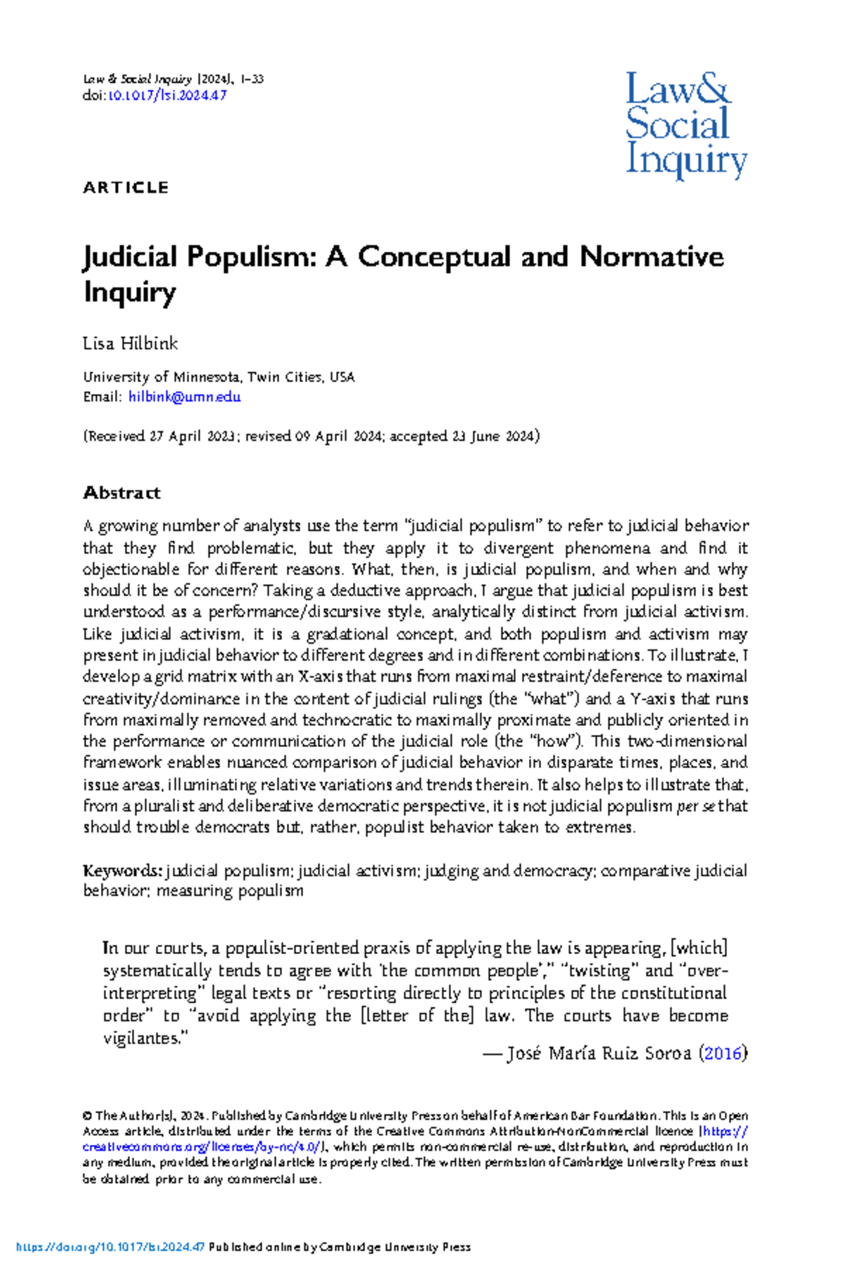 Judicial Populism: A Conceptual and Normative Inquiry (Law Social ...