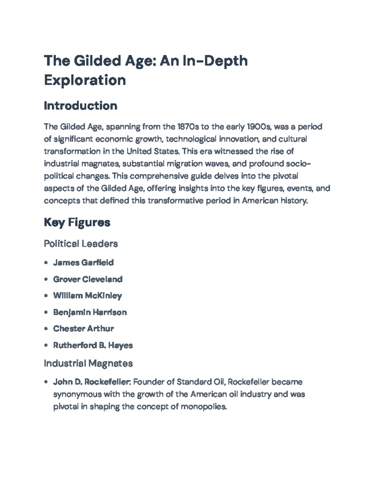 The Gilded Age: Key Figures, Events, and Socio-Economic Concepts - The ...