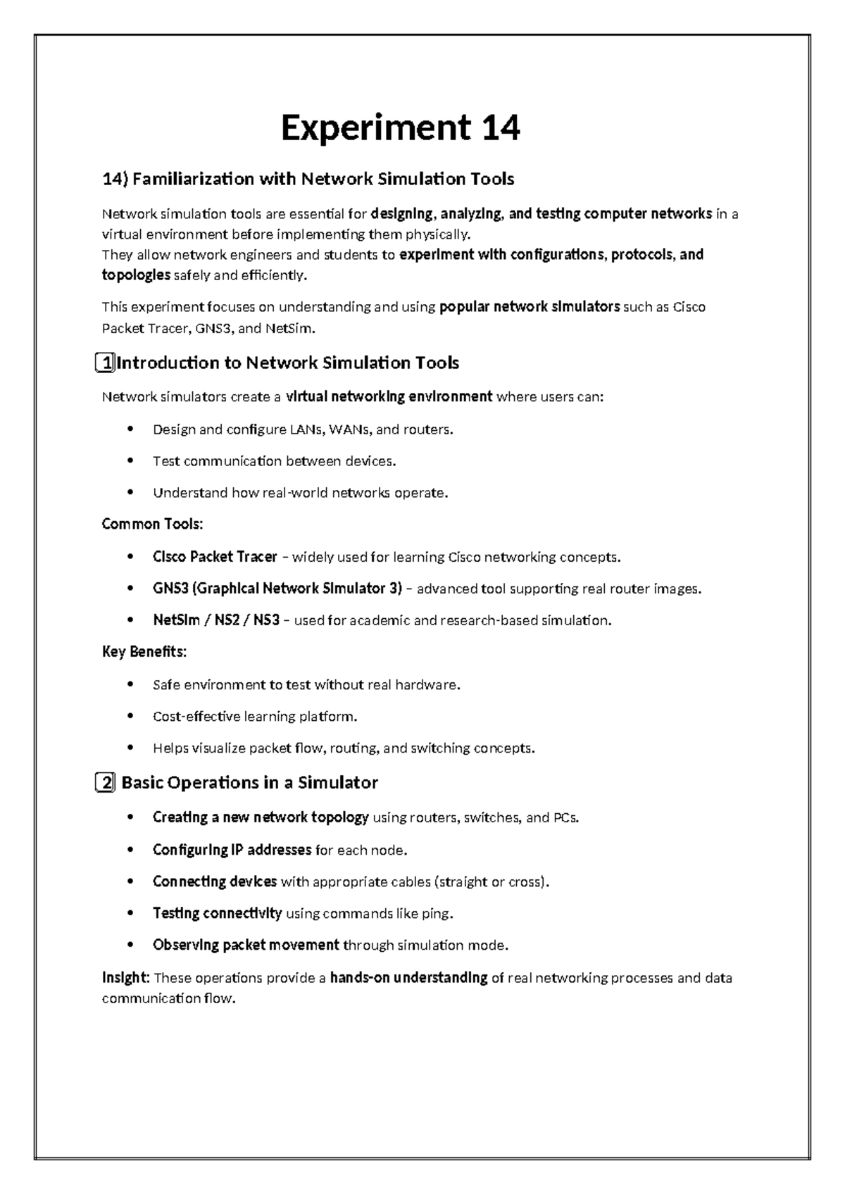 Experiment 14: Familiarization with Network Simulation Tools - Studocu