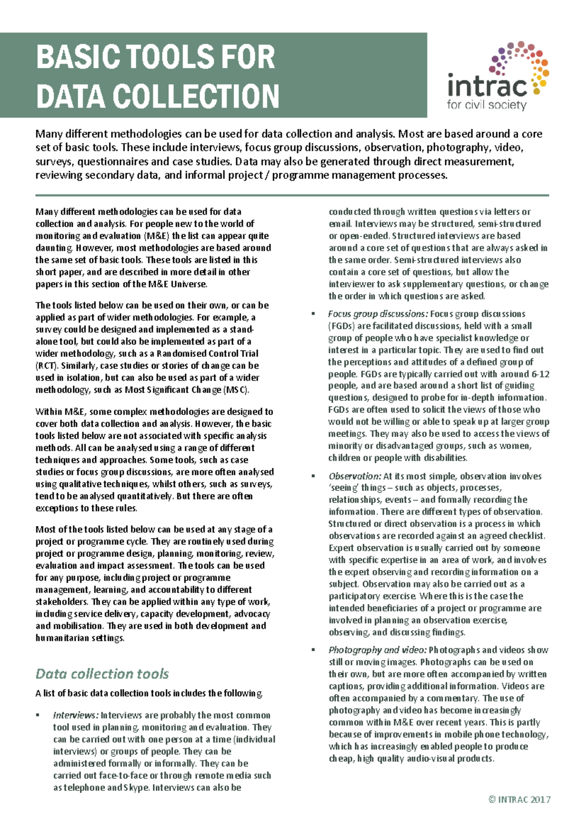 Basic Tools for Data Collection in M&E: A Comprehensive Guide - Studocu