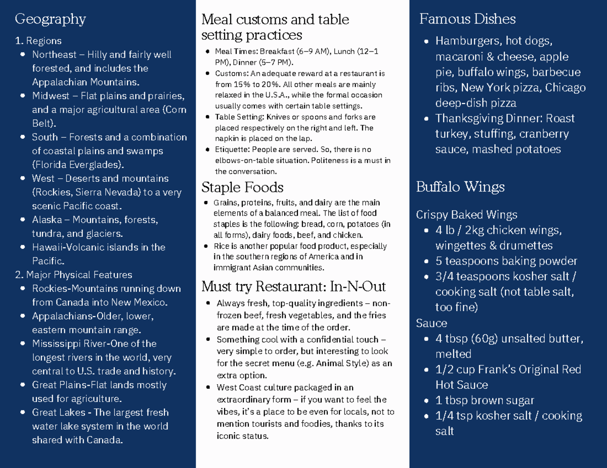 Geography 1: U.S. Regions & Meal Customs Overview - Studocu