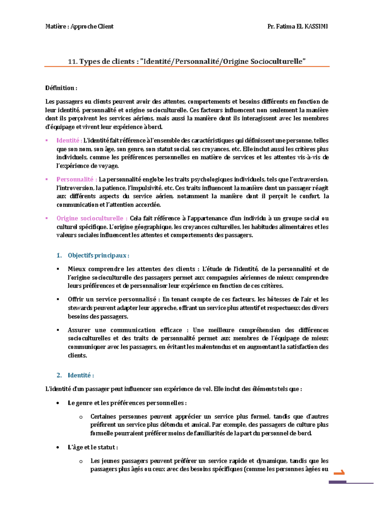 Approche Client : Types de Clients selon Pr. Fatima EL KASSIMI - Studocu