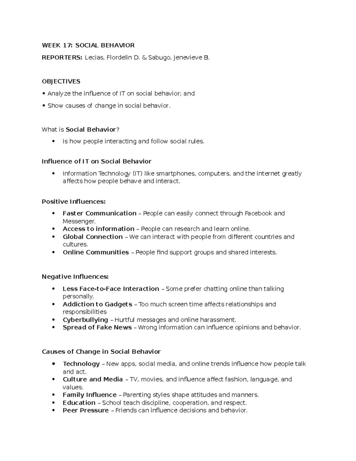 WEEK 17: Social Behavior Analysis & IT Influence Report - Studocu