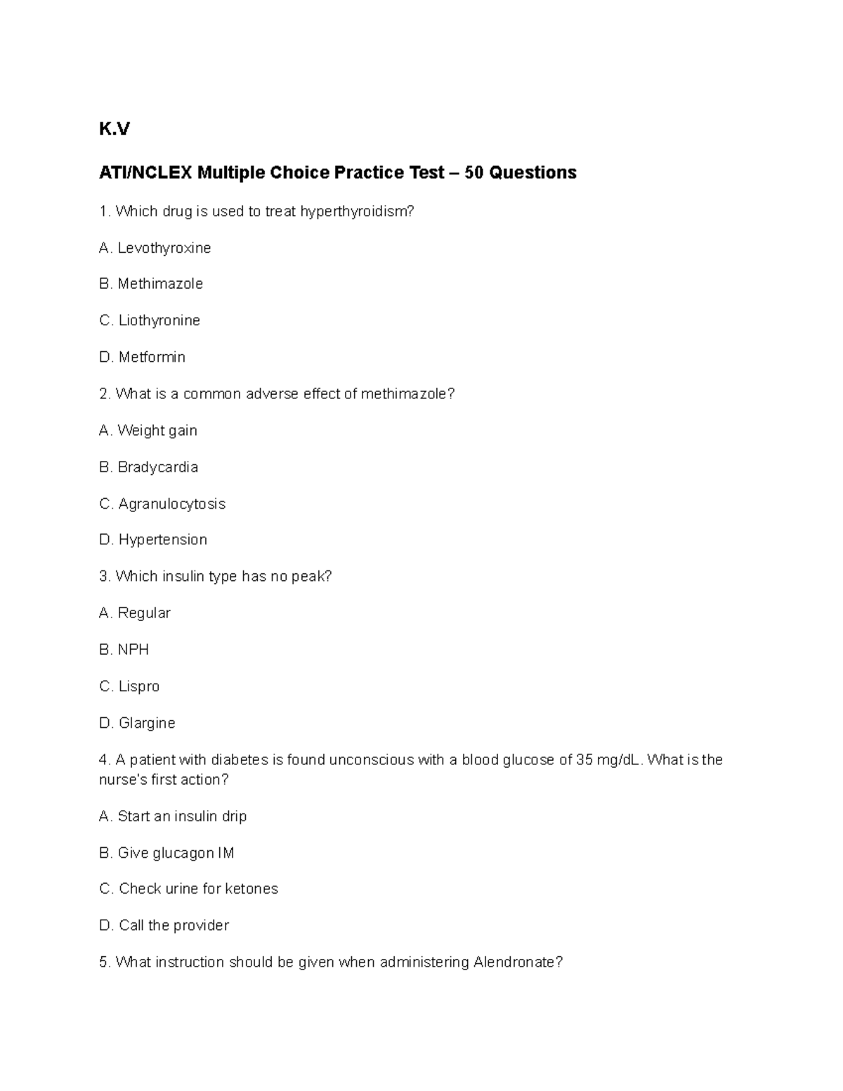 Pharm 2 Exam 3: Multiple Choice Practice Questions - Studocu