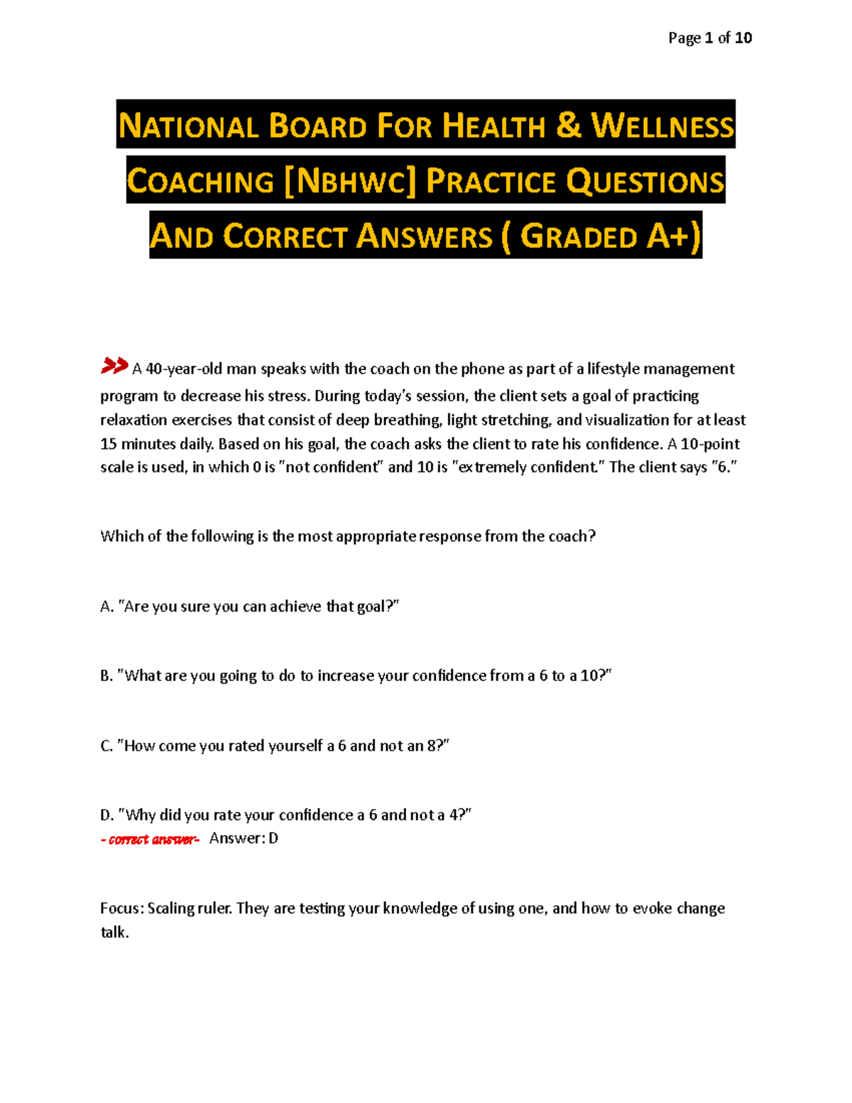 National Board for Health & Wellness Coaching [NBHWC] Practice Qs ...