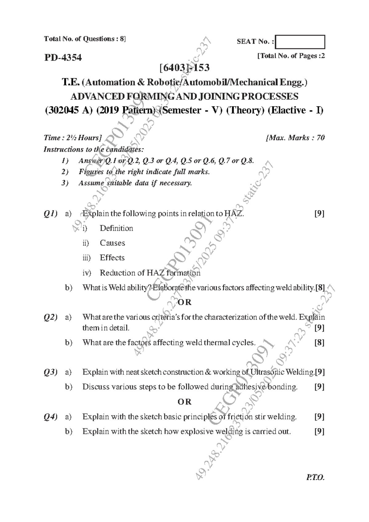 Advanced Forming and Joining Processes (302045 A) - May/Jun 2025 Exam ...