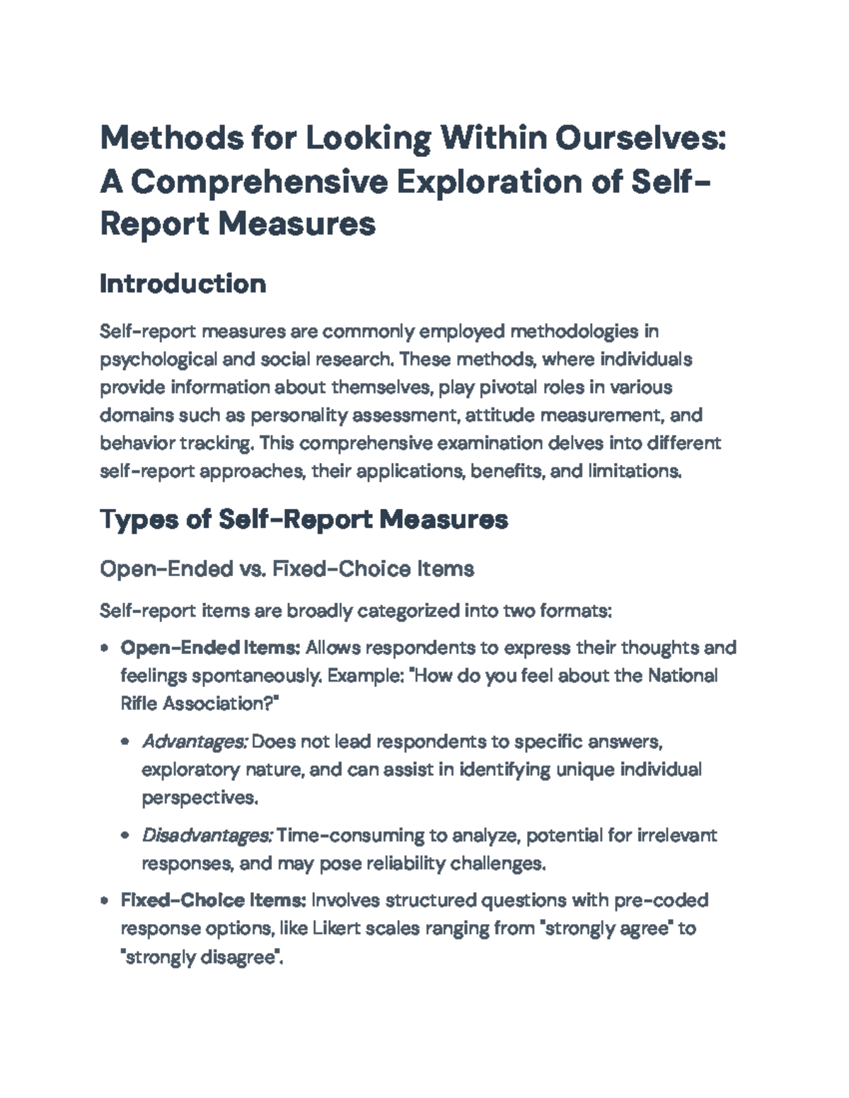 Self-Report Measures: A Comprehensive Guide to Techniques and ...