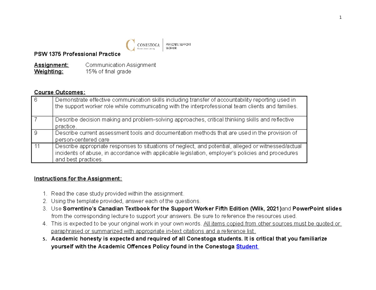 Communication Assignment Section 4 - PSW 1375 Professional Practice Assignment: Communication ...