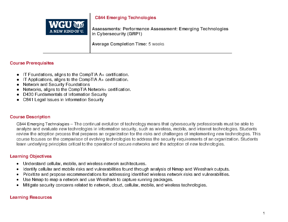 WGU C844 Emerging Technologies in Cybersecurity Syllabus v4 - Studocu