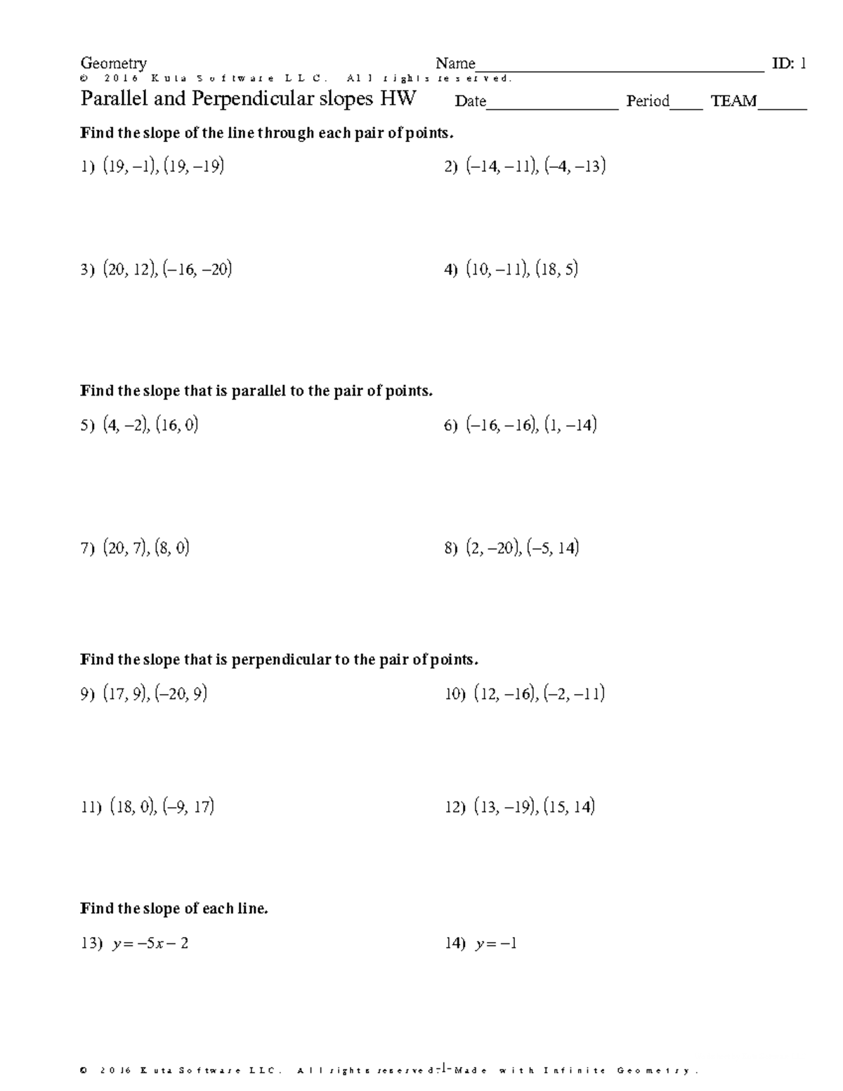 Parallel and Perpendicular Slopes HW - Geometry ID: 1 - Studocu