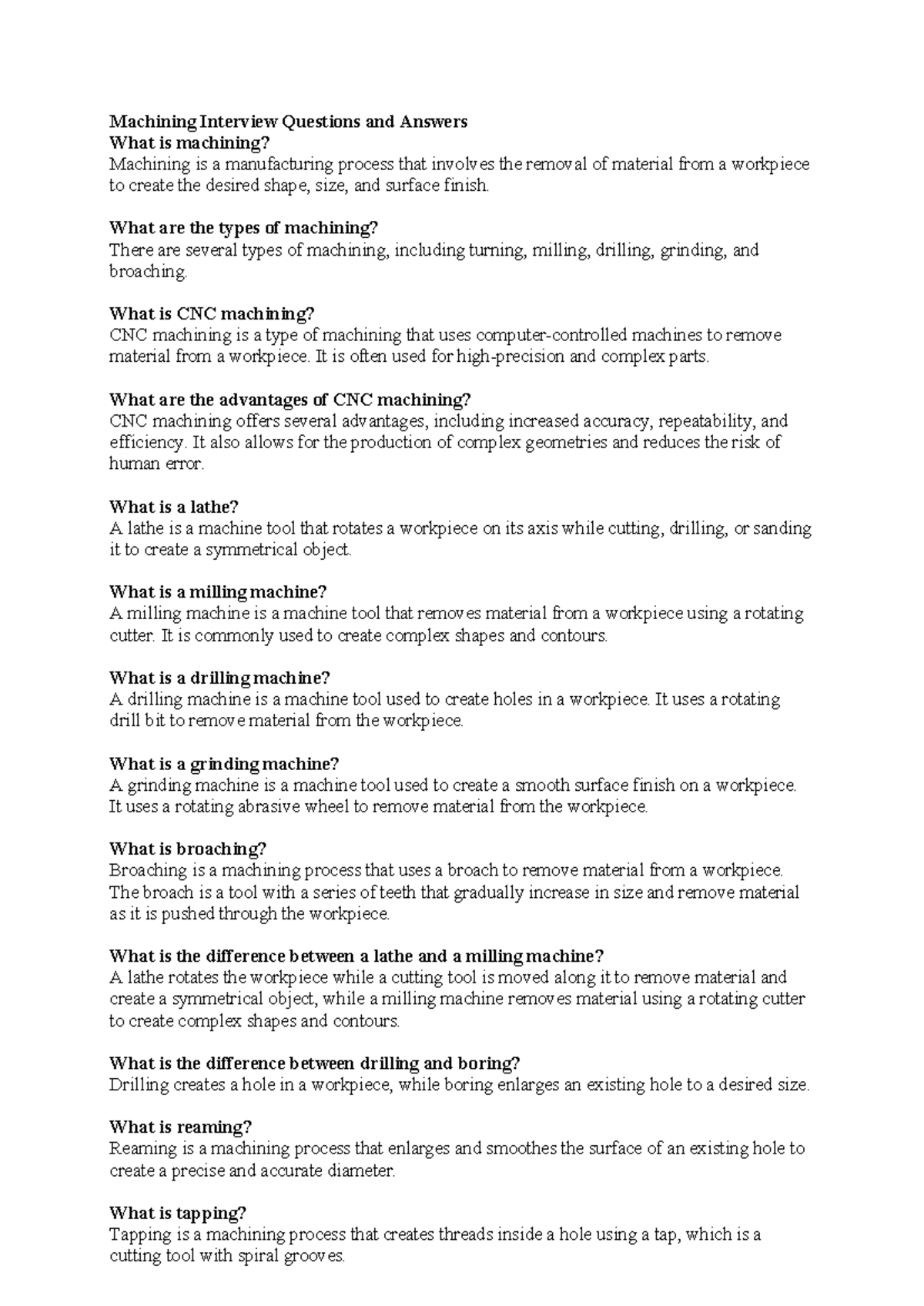 680919859 Machining Interview Q&A: Processes & Tools Explained - Studocu