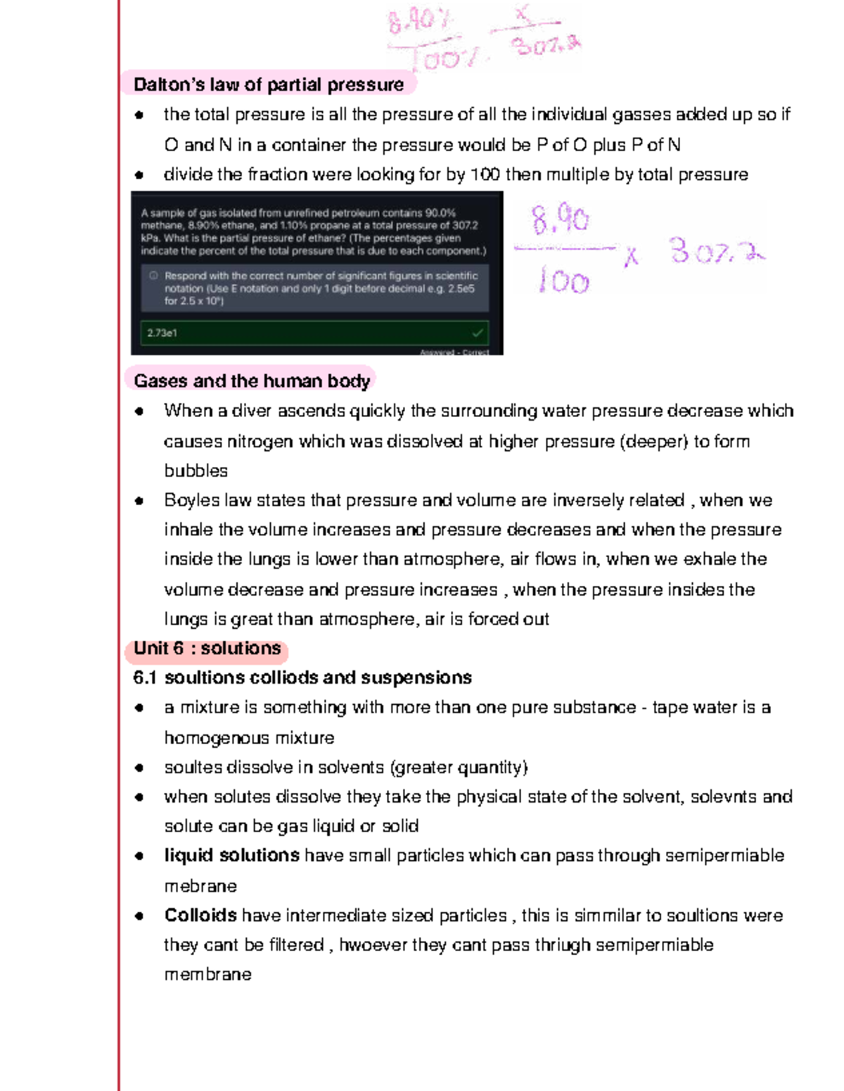 Unit 6 & 7 Chemistry Notes: Partial Pressure, Solutions, & Reactions ...