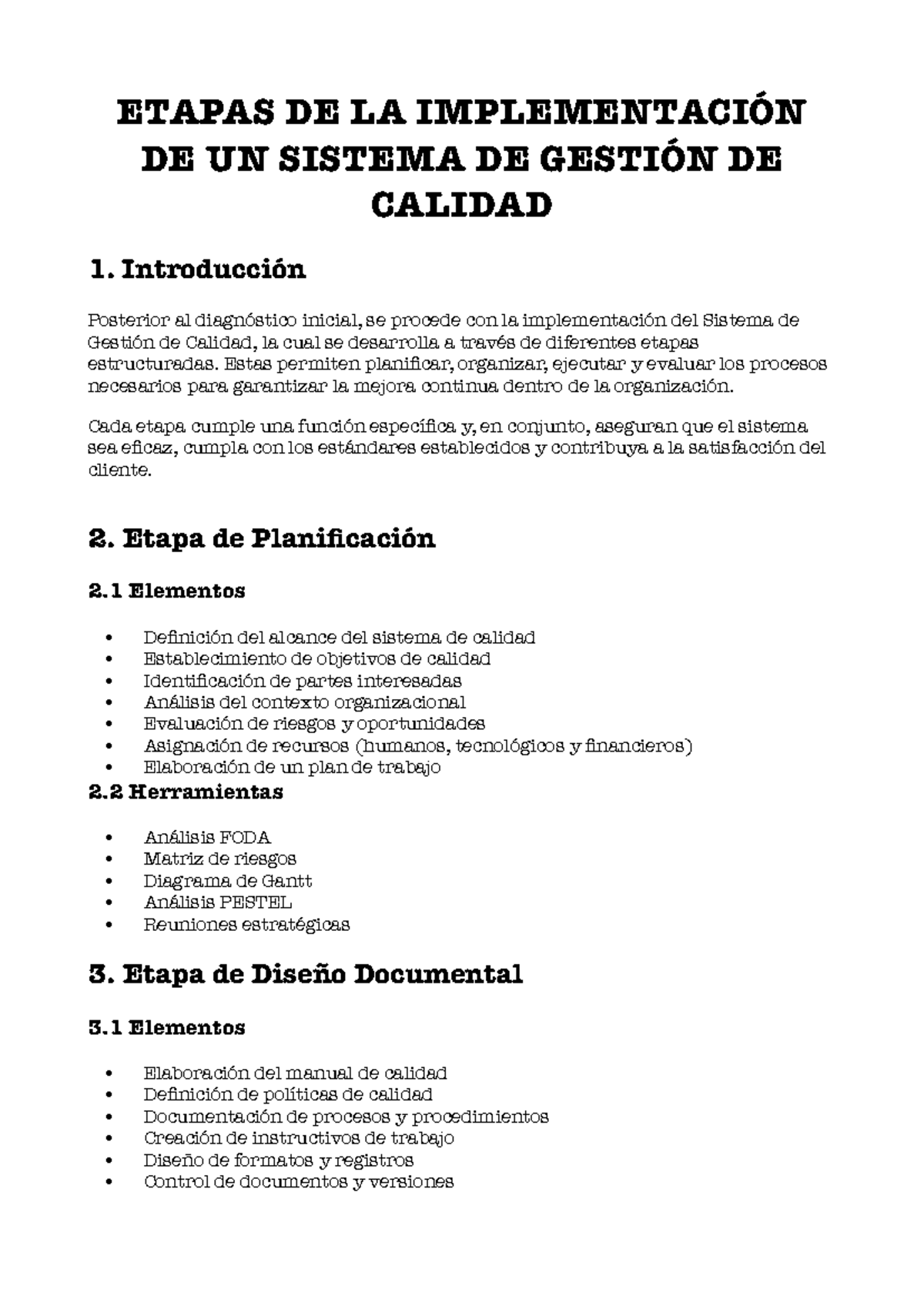 ETAPAS DE IMPLEMENTACIÓN DEL SGC - QPUNTES - Studocu