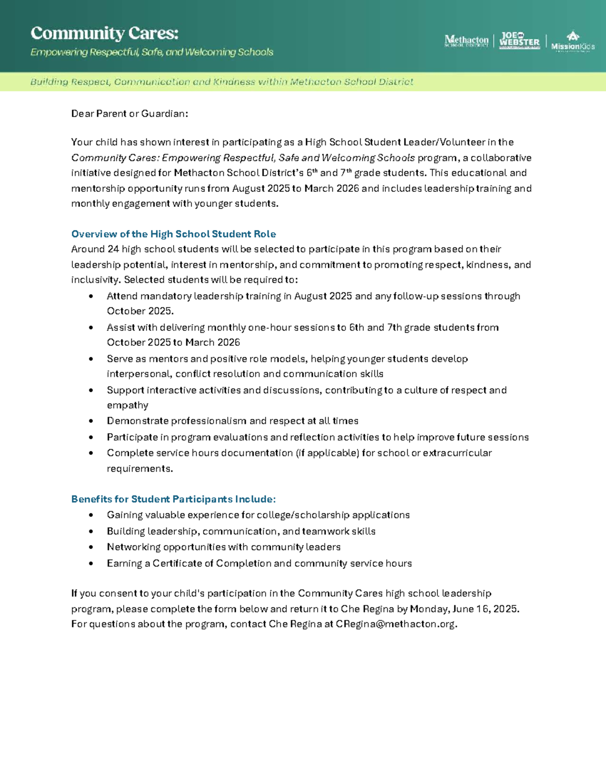 Community Cares Program - Parental Consent Form for HS Students - Studocu