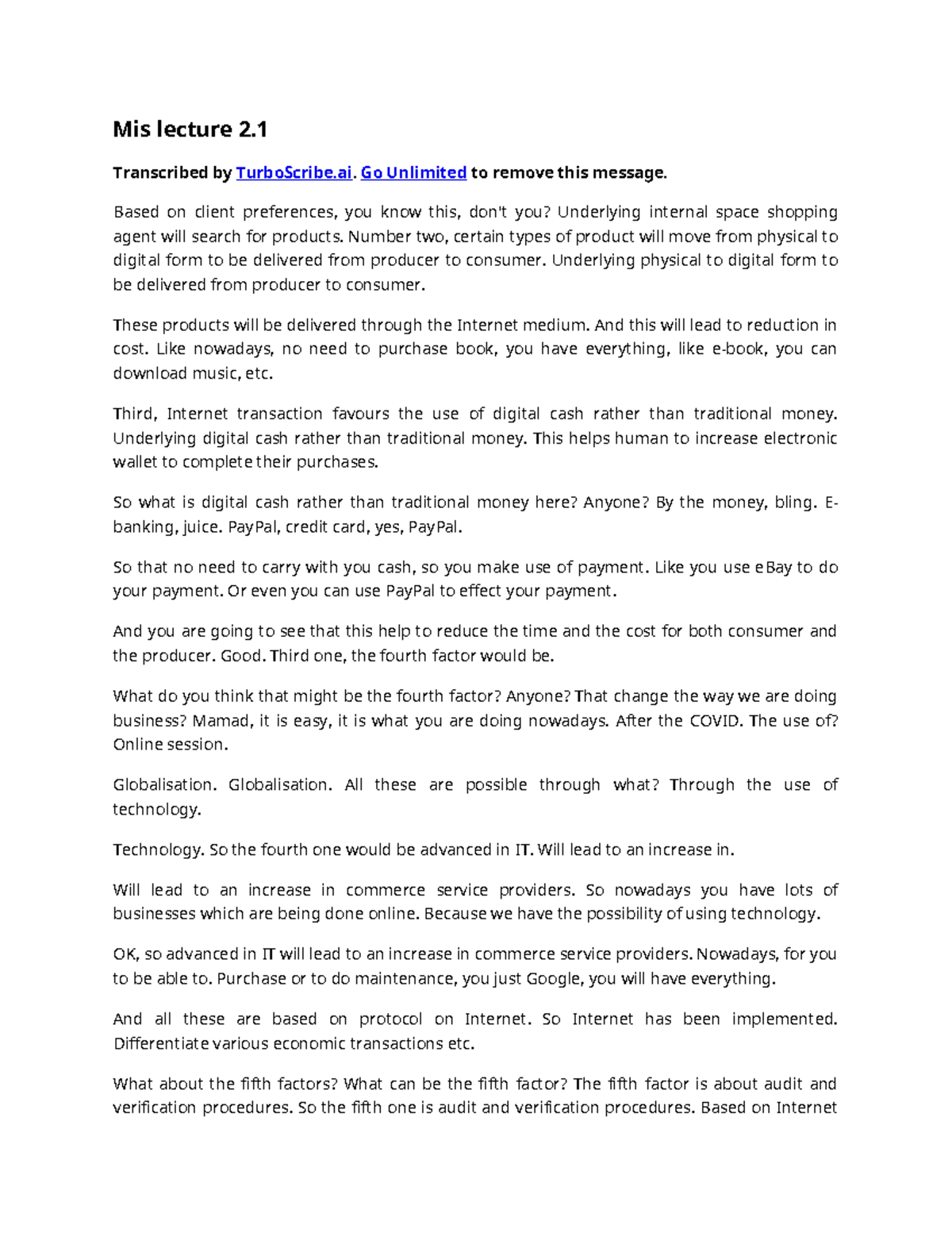 MIS Lecture 2 - Key Concepts and Notes on Digital Transformation - Studocu