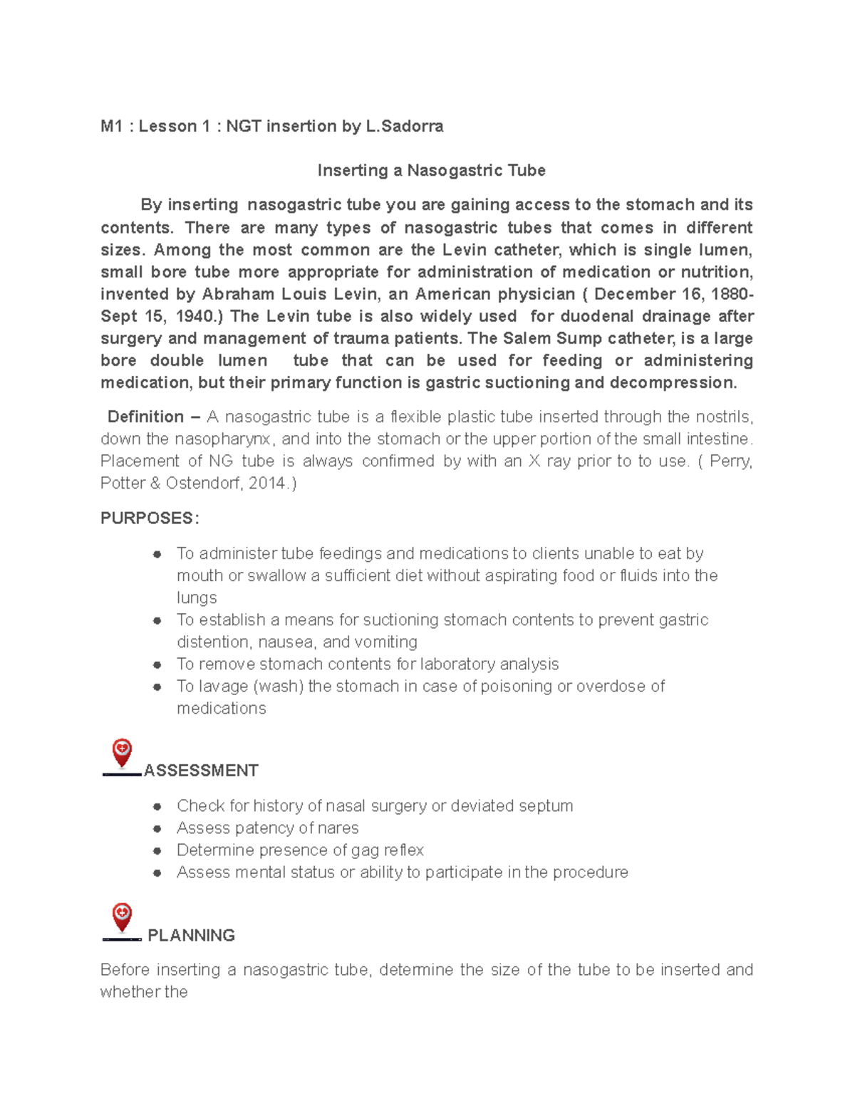 CMCA RLE Module 1 - LESSON MATERIAL - M1 : Lesson 1 : NGT insertion by ...
