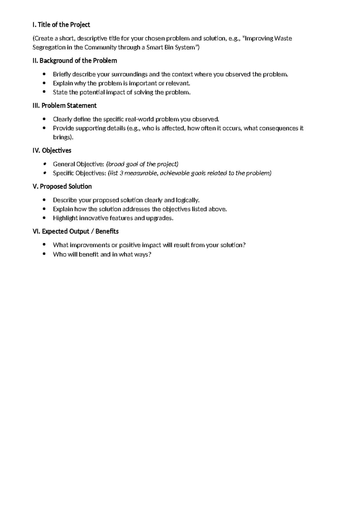 Project Concept Format: Waste Segregation Solution Proposal - Studocu