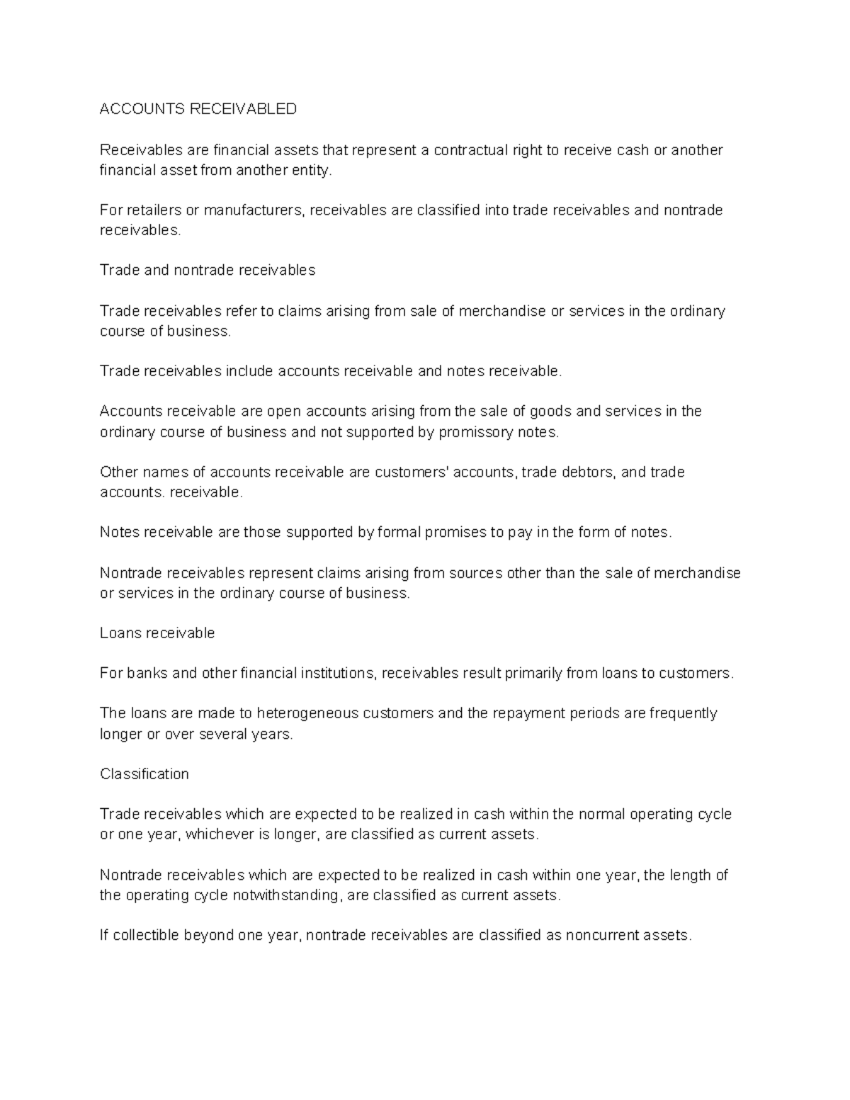 ACC 101: Accounts Receivable Analysis and Reporting Notes - Studocu