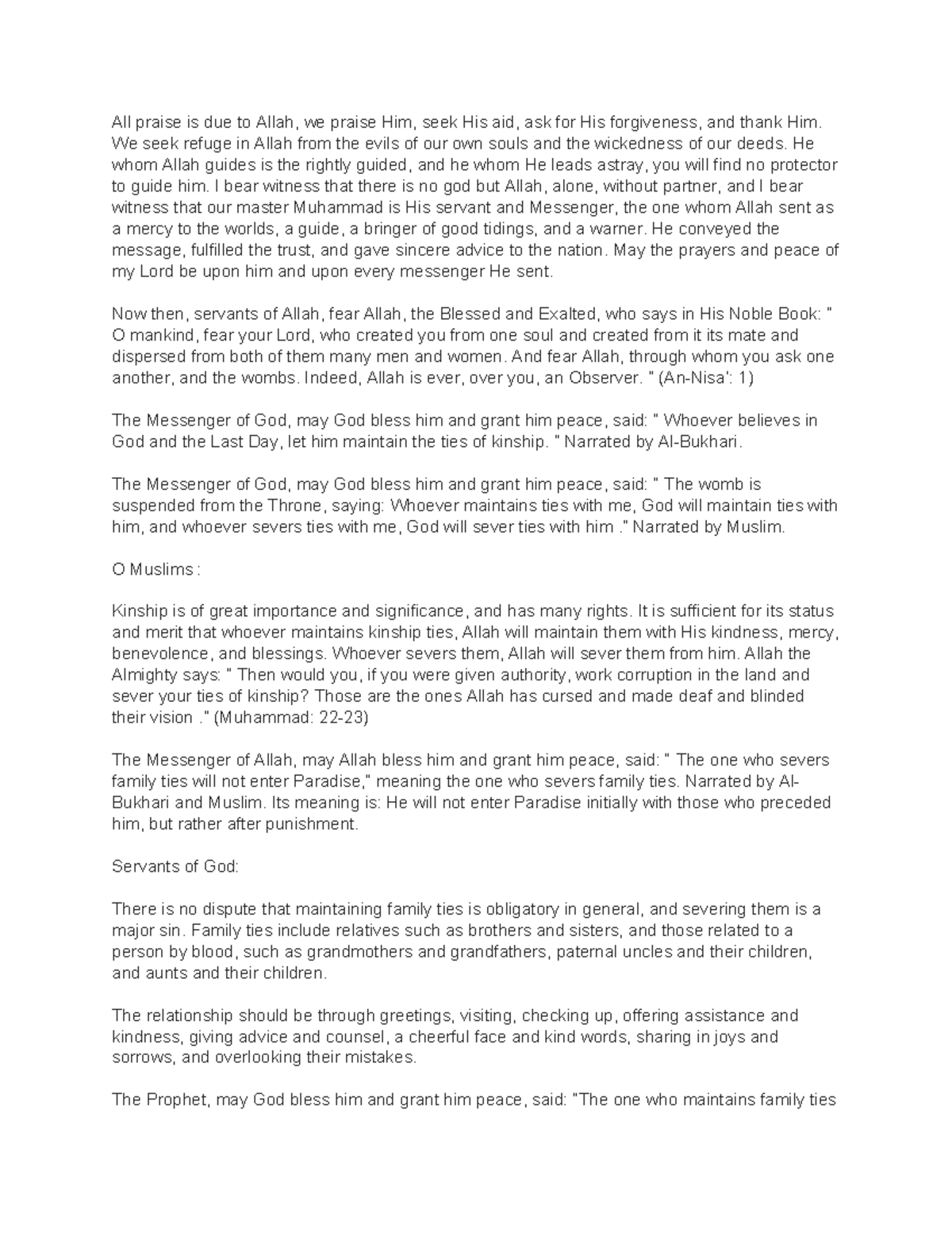 Maintaining Family Ties: A Guide to Kinship in Islam - Studocu