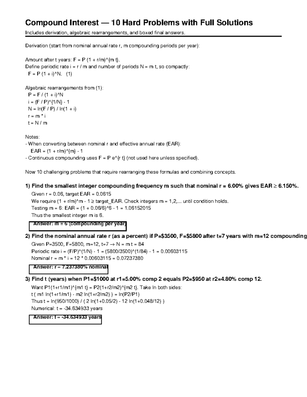Compound Interest Problems (Course Code: CI101) - Full Solutions ...