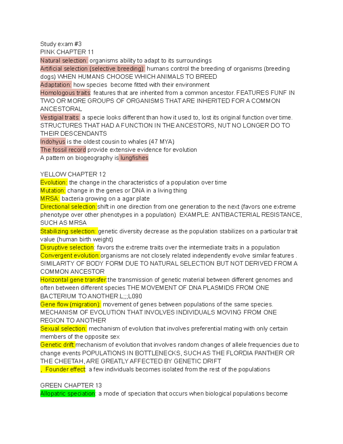 Study Guide for Exam #3 - Natural & Artificial Selection Insights - Studocu