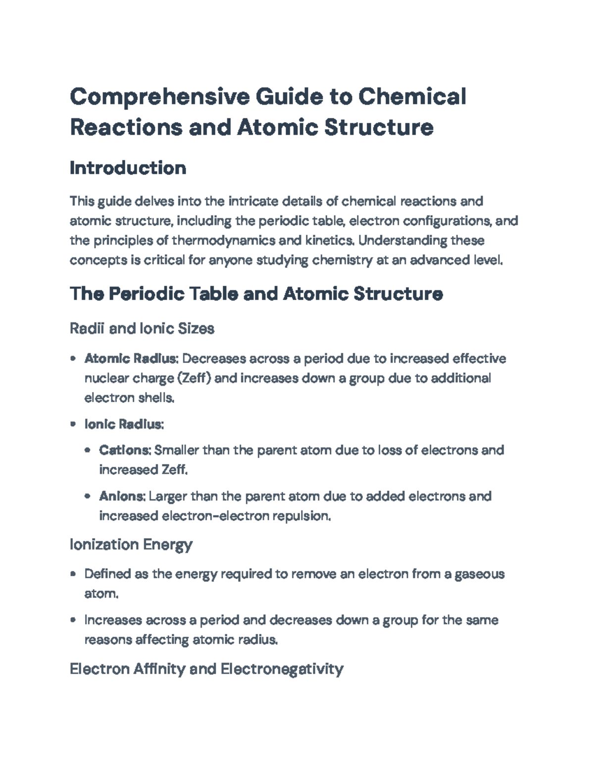 Advanced Chemistry Guide: Reactions & Atomic Structure - Comprehensive ...