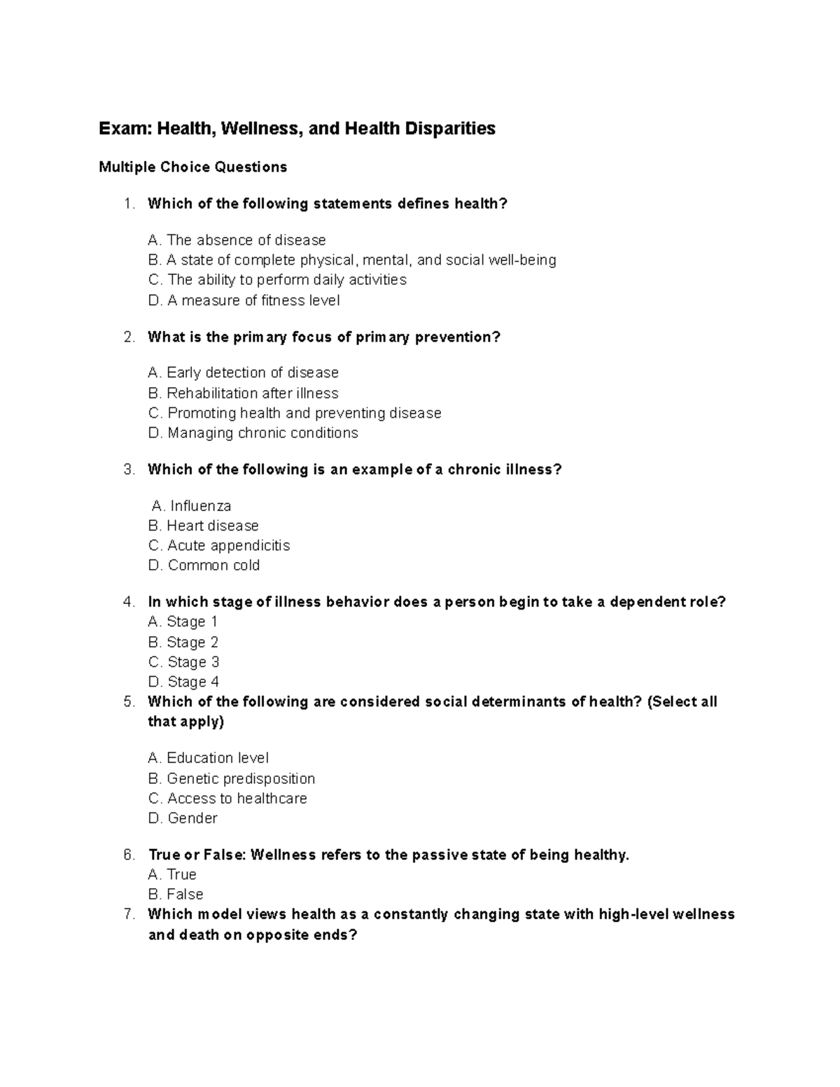 DJ's Module 6 practice questions - Exam: Health, Wellness, and Health ...