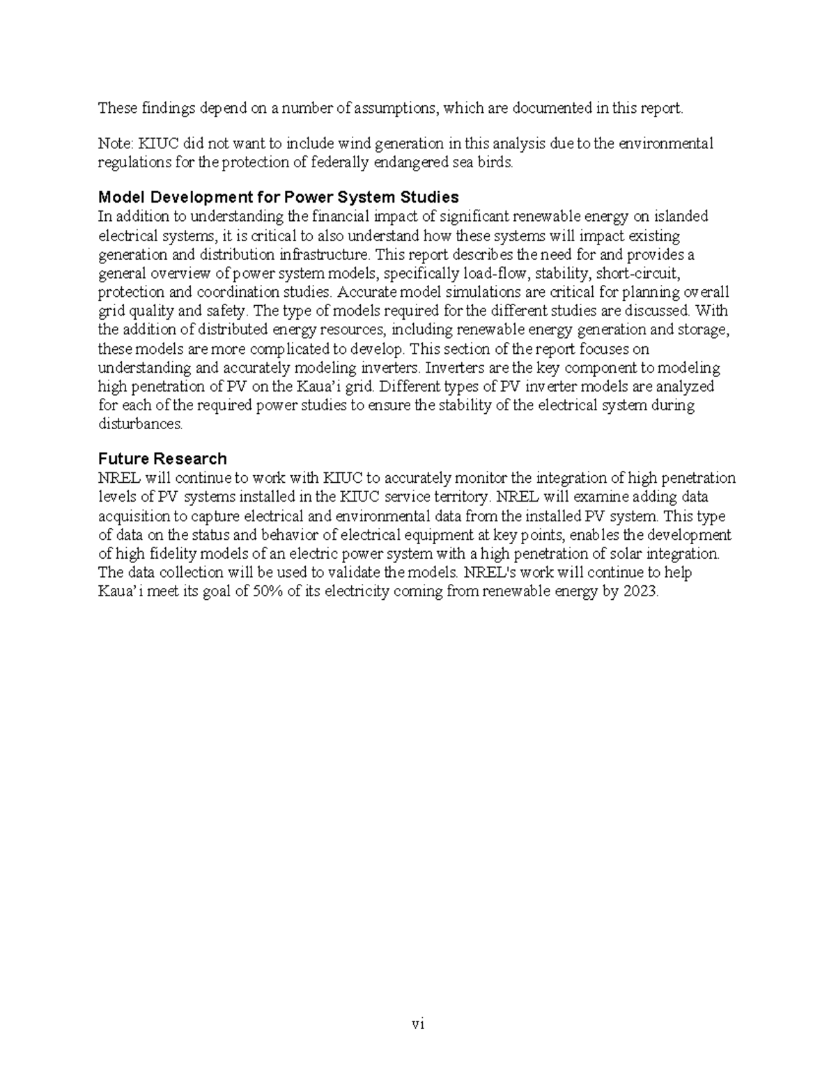 Model Development for Power System - vi These findings depend on a ...