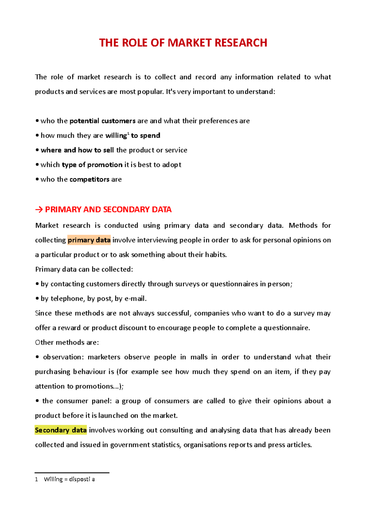 Unit 5 - The Role of Market Research: Primary & Secondary Data - Studocu